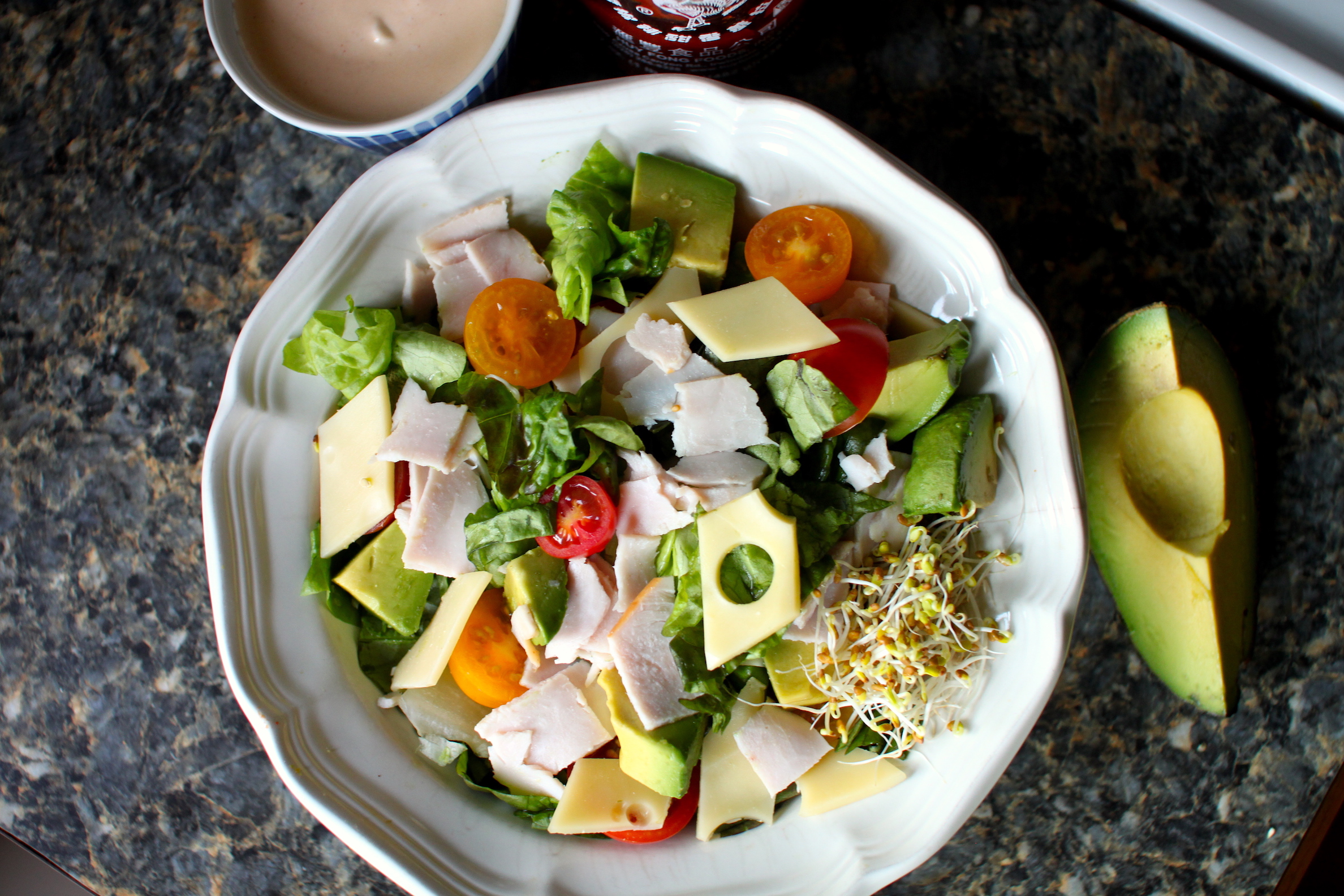 Turkey and Swiss Salad with Creamy Sriracha Dressing | Immoderate Makings